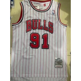 Camiseta Dennis Rodman #91 Chicago Bulls Blanco con Rayas Rojas Classic ...