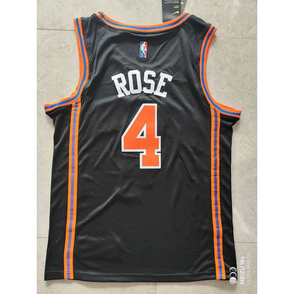Camiseta Derrick Rose #4 New York Knicks Edicion 75 Aniversario Negro ...